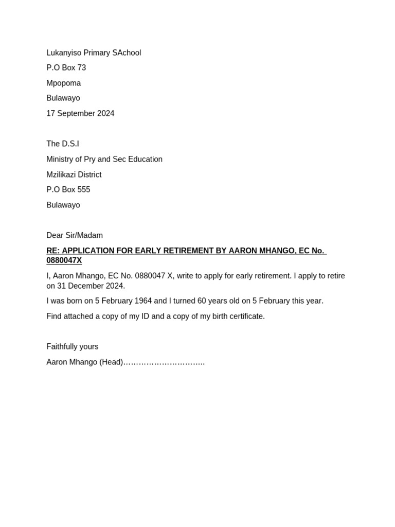 Early Retirement Application | PDF