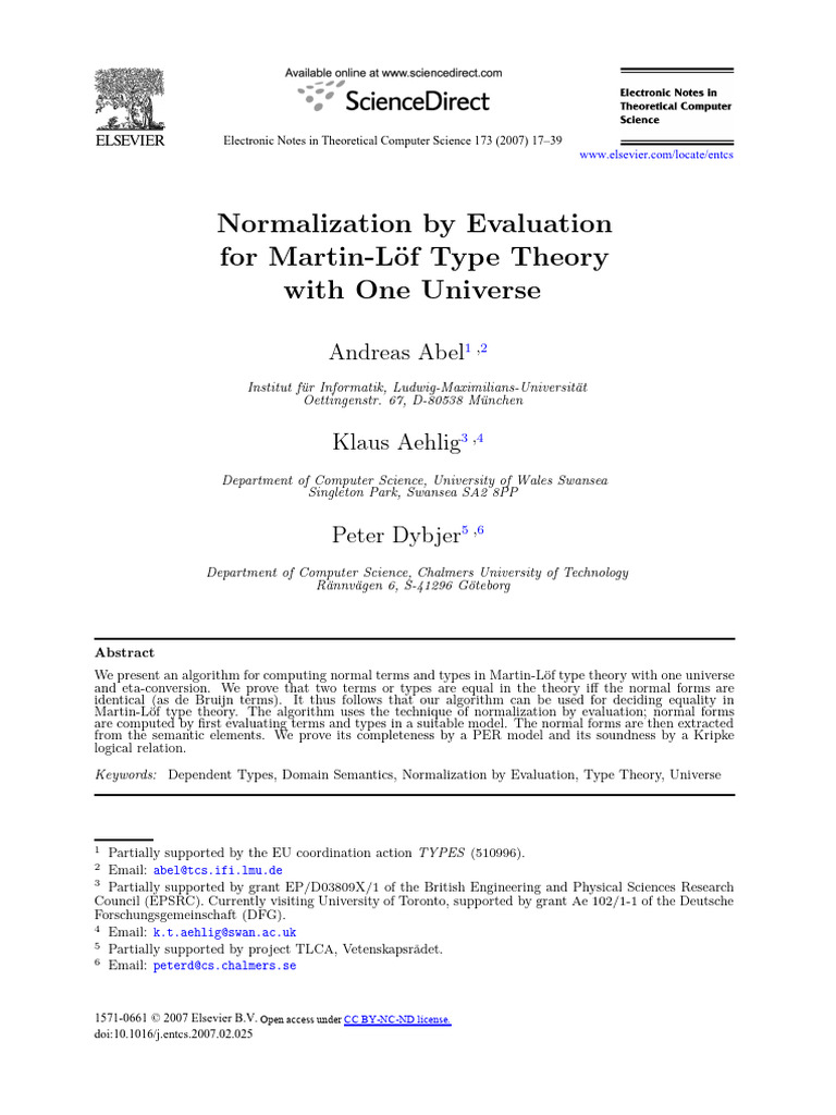 Abel, Aehling, Djyber - Normalization by Evaluation For Martin-Lof Type Theory | PDF | Function ...