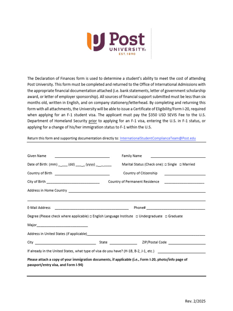 Declaration of Finances Undergraduate Degree Prg. 25-26 | PDF | Travel Visa | Human Migration