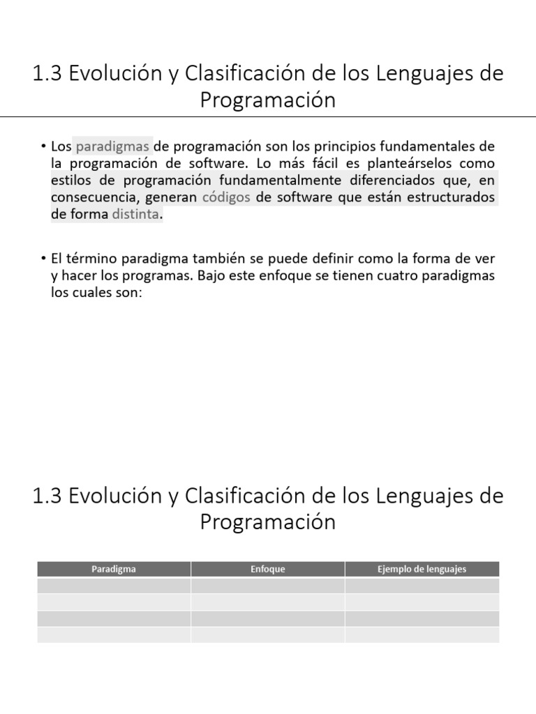 1.3 Evolución y Clasificación de Los Lenguajes de Programación | PDF | Paradigmas de ...
