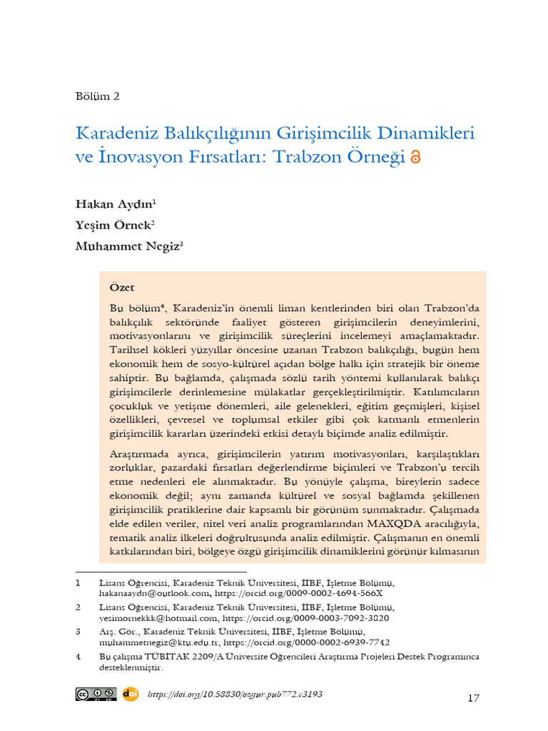Karadeniz Balıkçılığının Girişimcilik Dinamikleri Ve İnovasyon ...
