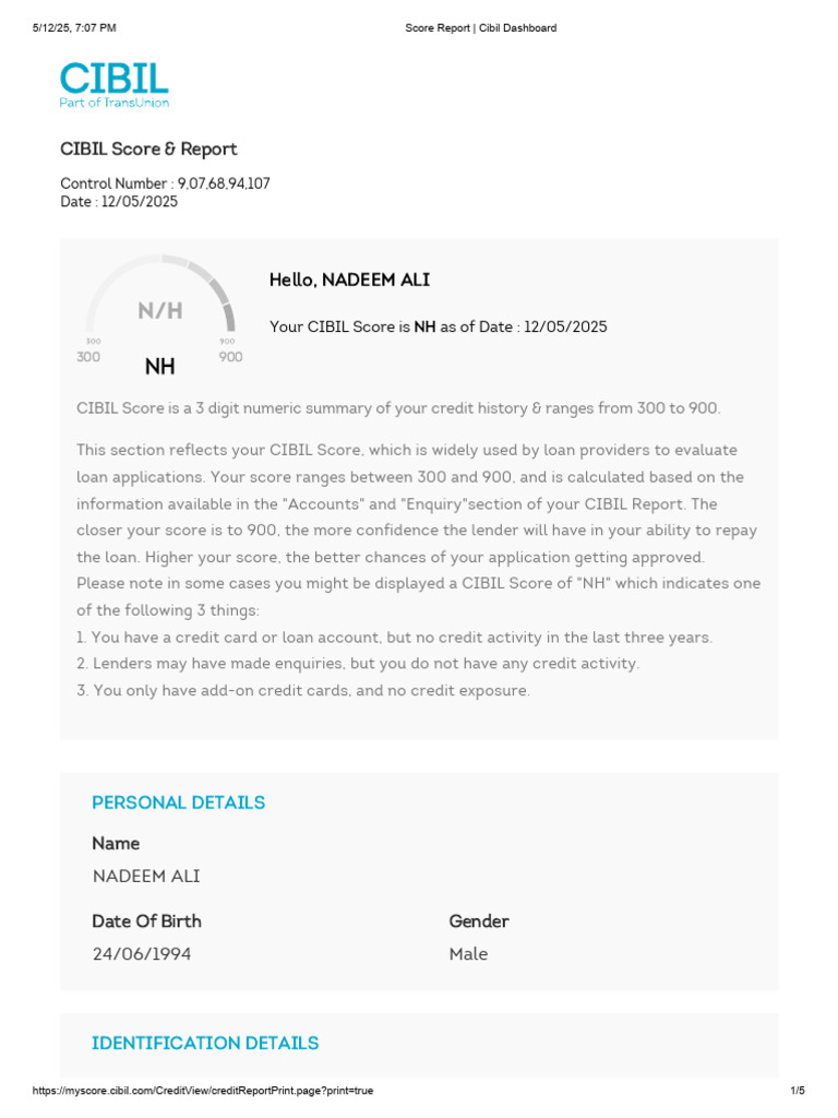 Understanding CIBIL Score NH Status | PDF | Loans | Credit