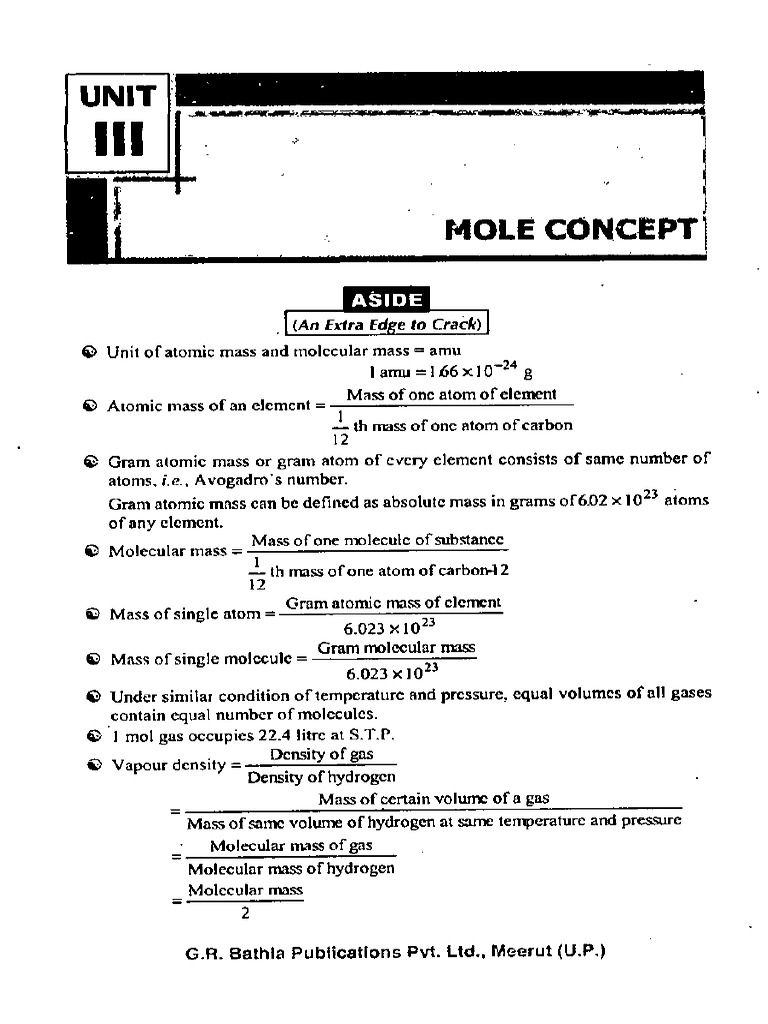 Mole Concept | PDF | Mole (Unit) | Molecules