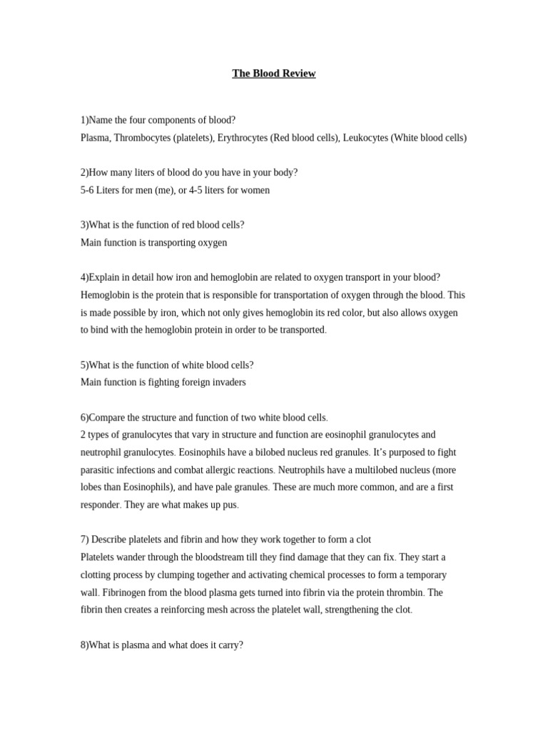 Blood Review Assignment | PDF | White Blood Cell | Blood