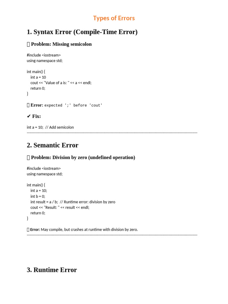Types of Errors | PDF | Namespace | Computer Engineering