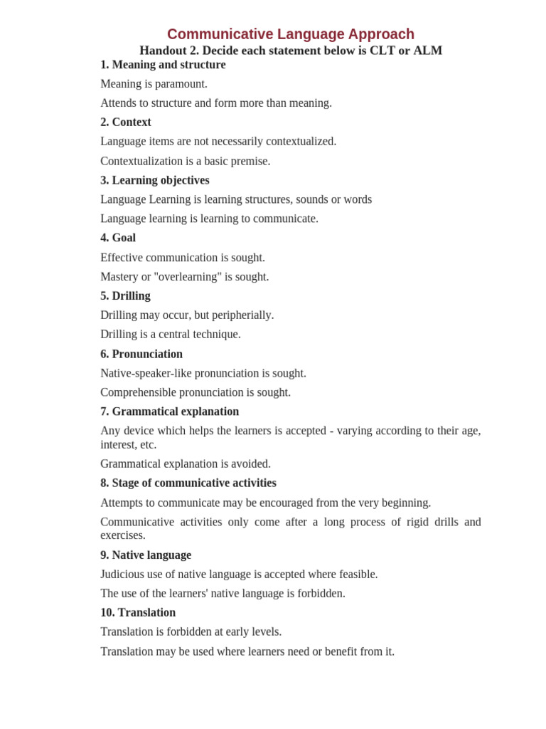 Handout 2. k62 Compare Alm and CLT | PDF | Linguistics | Language Acquisition