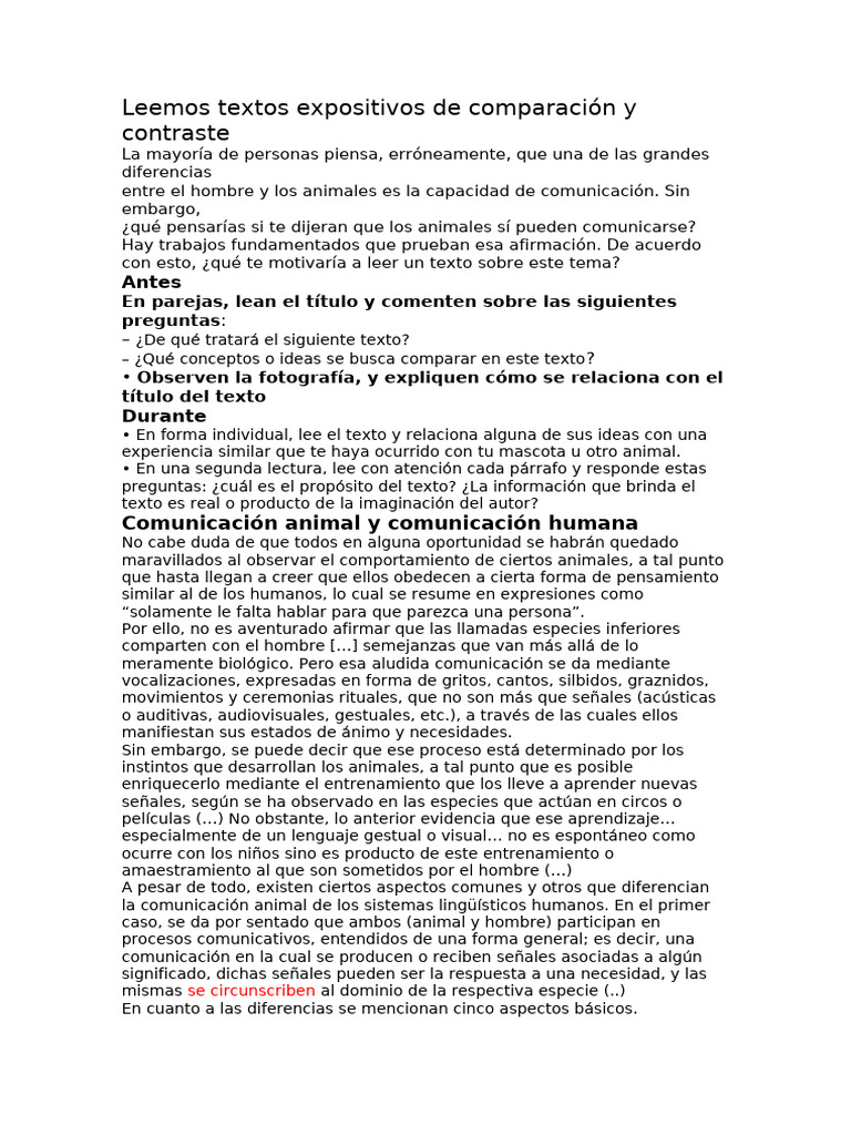 Leemos Textos Expositivos de Comparación y Contraste | PDF ...