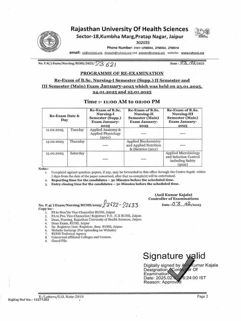 Re-Exam TIME - TABLE of B.sc. Nursing-II Semester (Main) PART-III ...