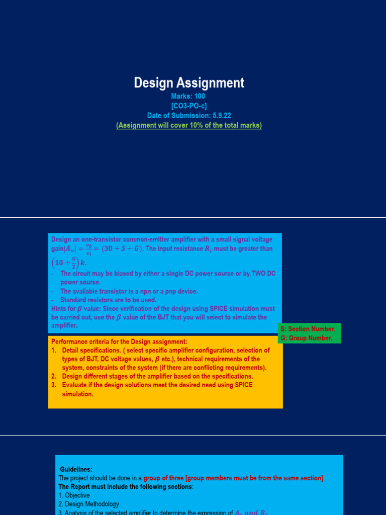 EEE205 Design Assignment | PDF | Bipolar Junction Transistor | Amplifier