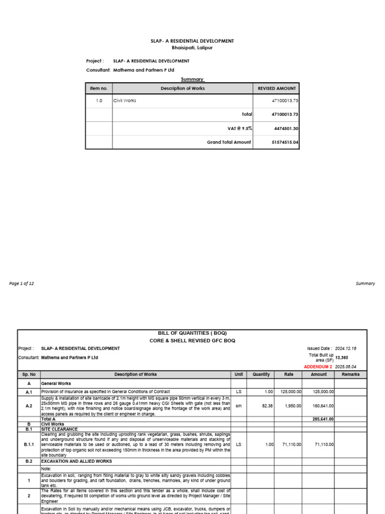 Slap - Revised Civil Works Boq - 2025.06.16 | PDF