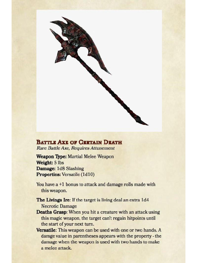 Battle Axe of Certain Death ItemBlock | PDF
