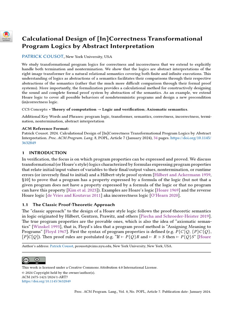 Cousot - Calculational Design of (In) Correctness Transformational Program Logics | PDF | Logic ...