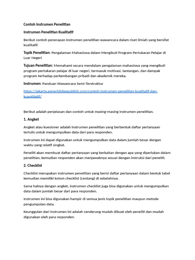 Contoh Instrumen Penelitian | PDF