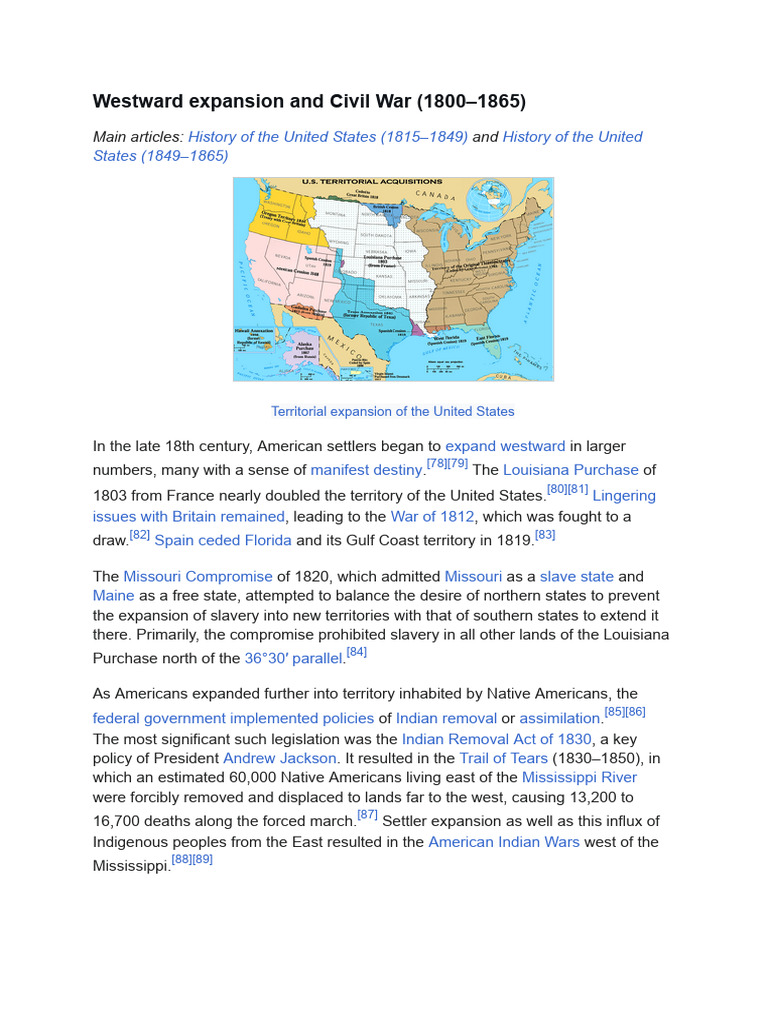 Westward Expansion and Civil War (1800-1865) | PDF | The United States ...