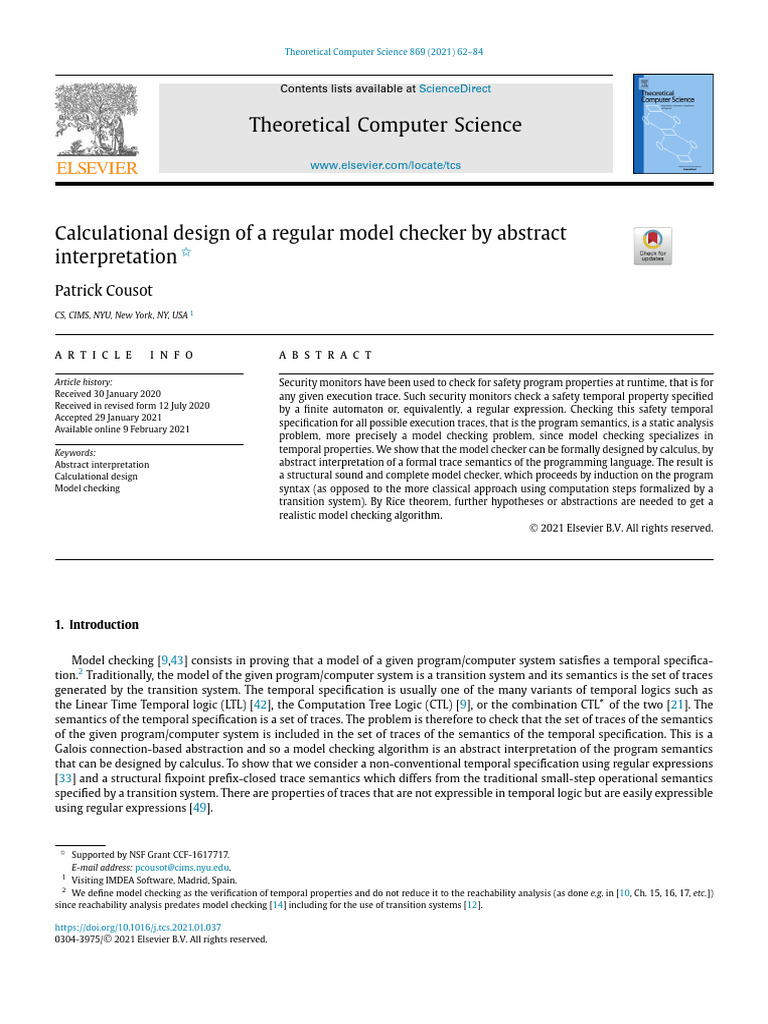 Cousot - Calculational Design of A Regular Model Checker by Abstract Intepretation | PDF ...
