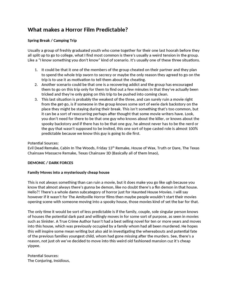 What Makes A Horror Film Predictable | PDF