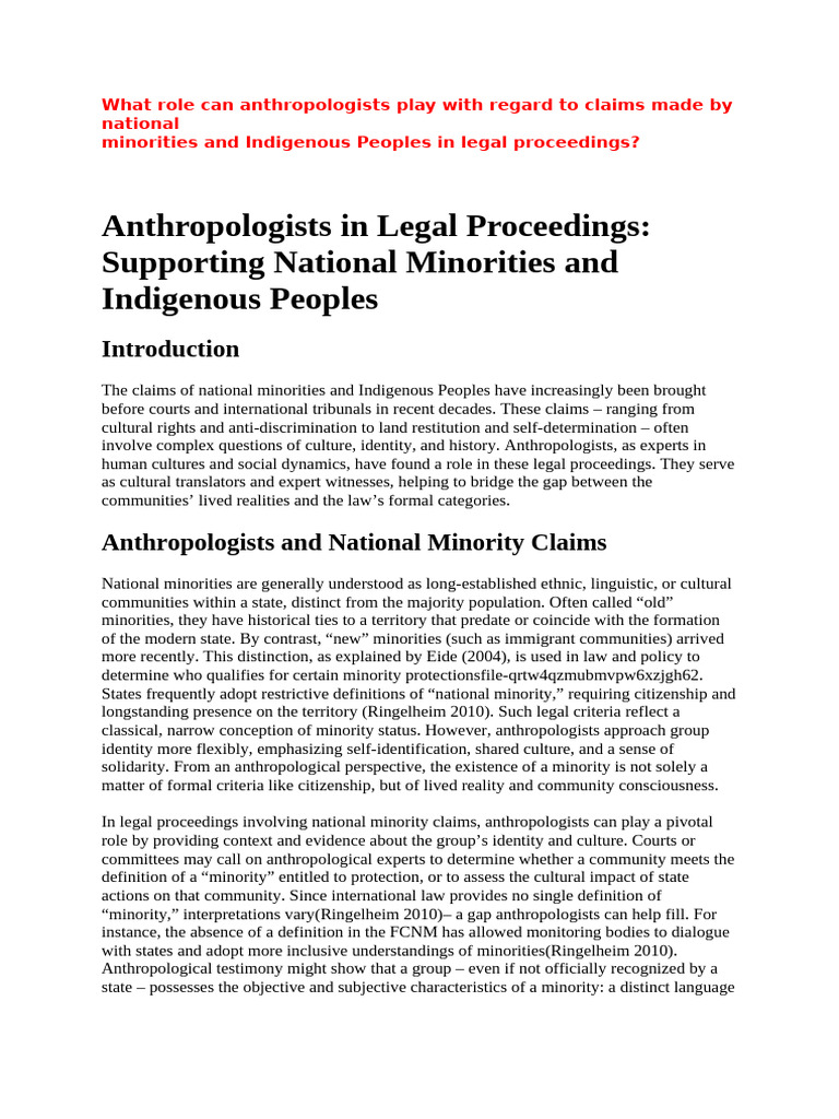 What Role Can Anthropologists Play With Regard To Claims Made by ...