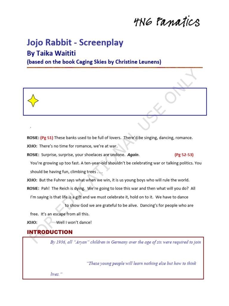 Jojo Rabbit - Screenplay - DUO | PDF