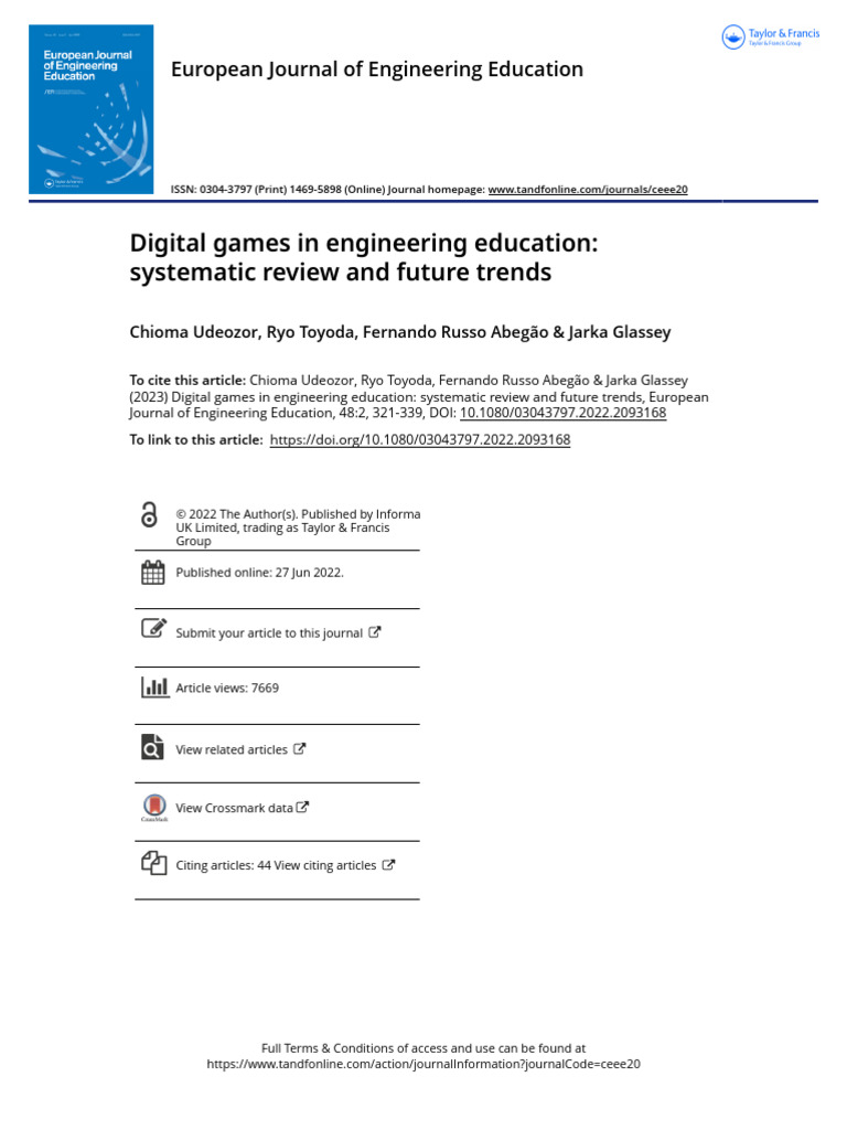 Digital Games in Engineering Education Systematic Review and Future Trends | PDF | Pedagogy ...