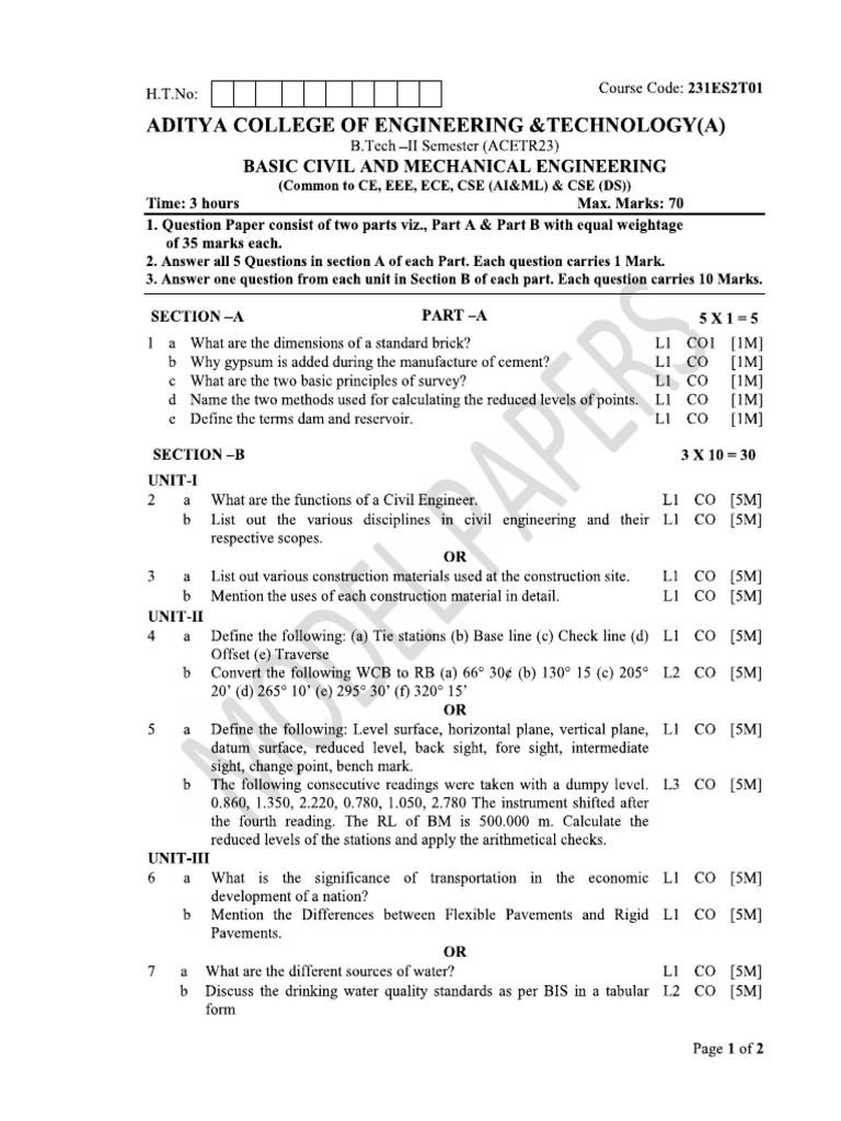 BCME Model Paper AR23 | PDF