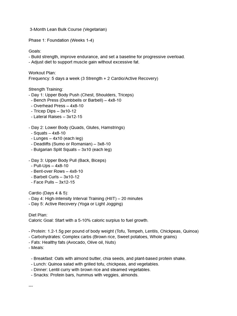 Vegetarian Lean Bulk Program | PDF | Strength Training | Weight Training