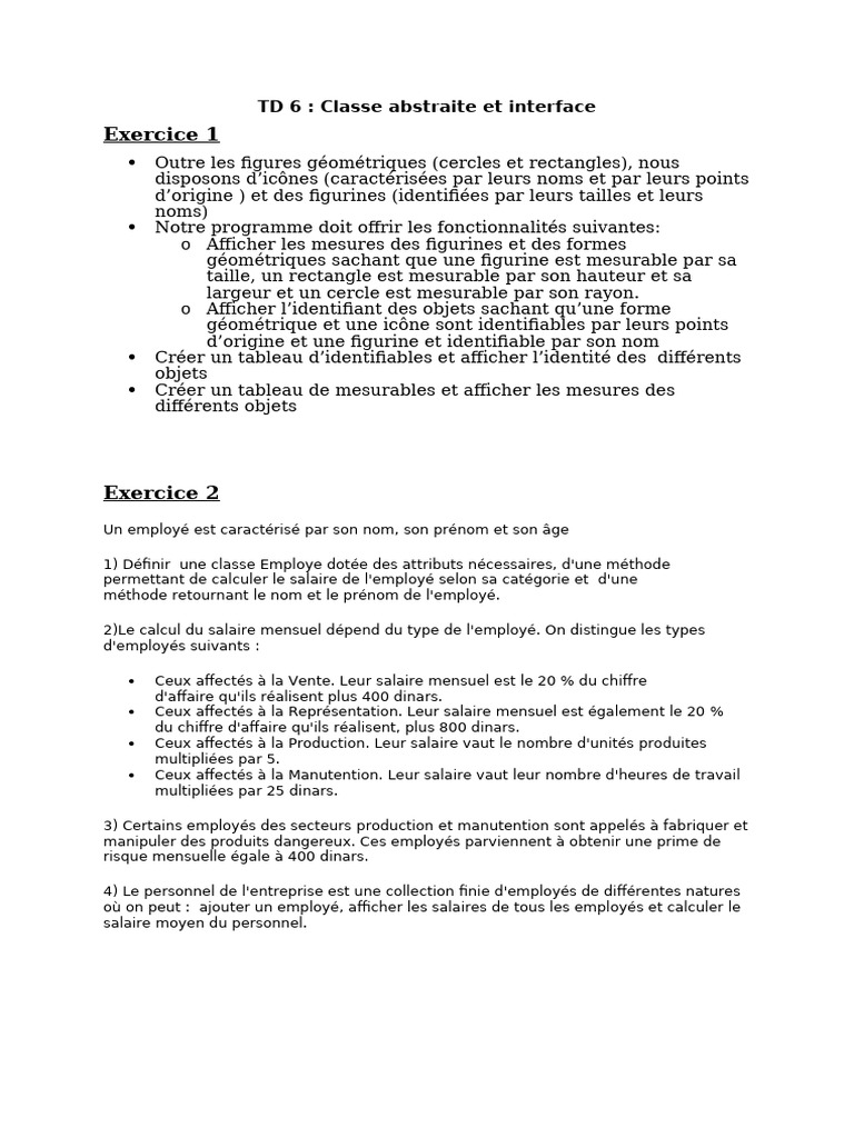 Classe Abstraite et Interface en Java | PDF