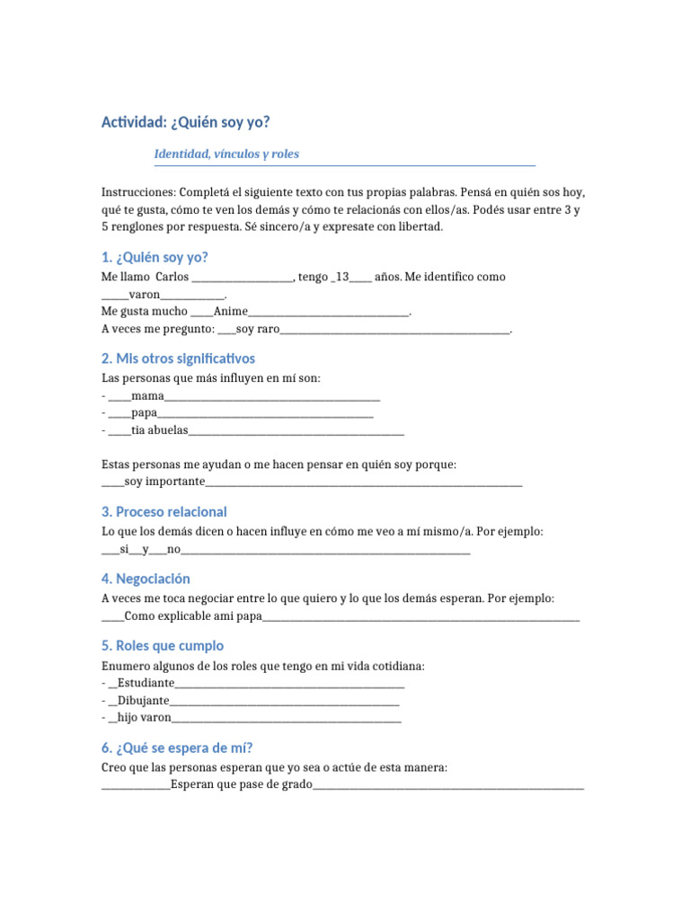 Actividad Identidad Quien Soy Yo | PDF