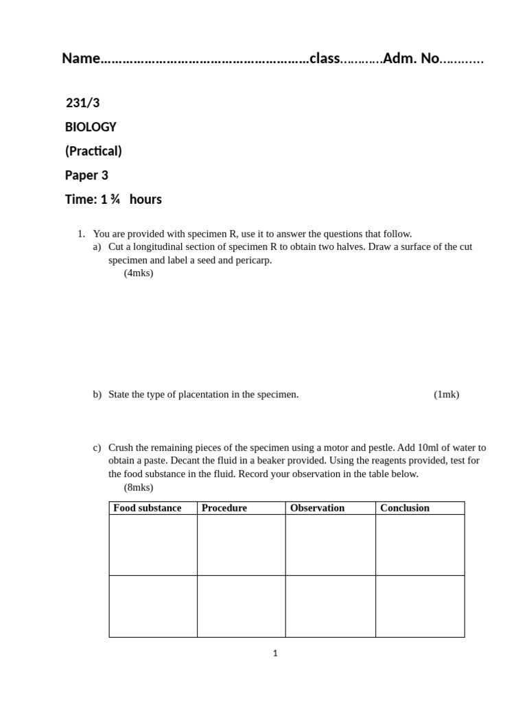 Biology f4t1 Pp3 2024 - Qs | PDF