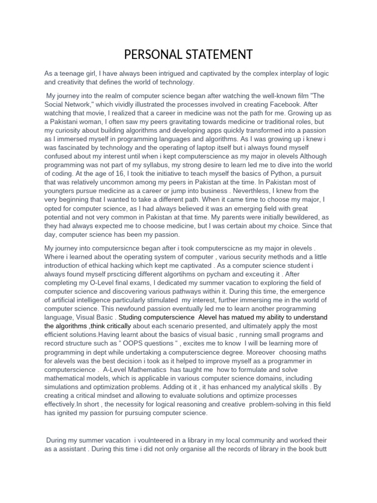 Personal Statement Draft 2 | PDF | Computer Science | Science