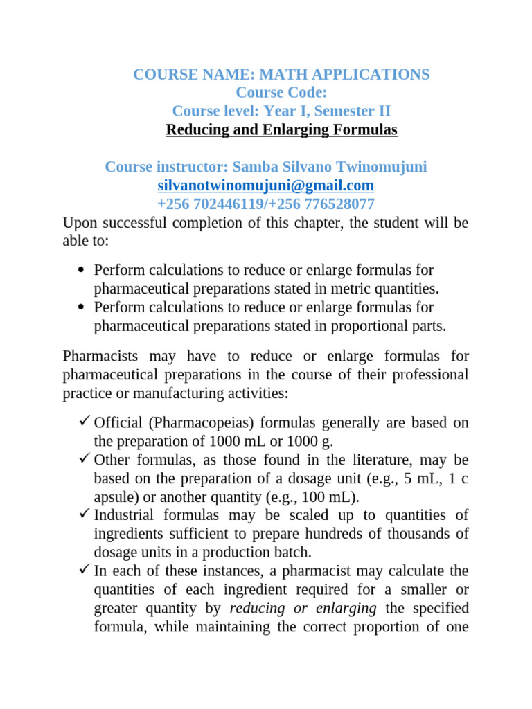 PHARM CALCS, Reducing and Enlarging Formulas | PDF | Topical Medication ...