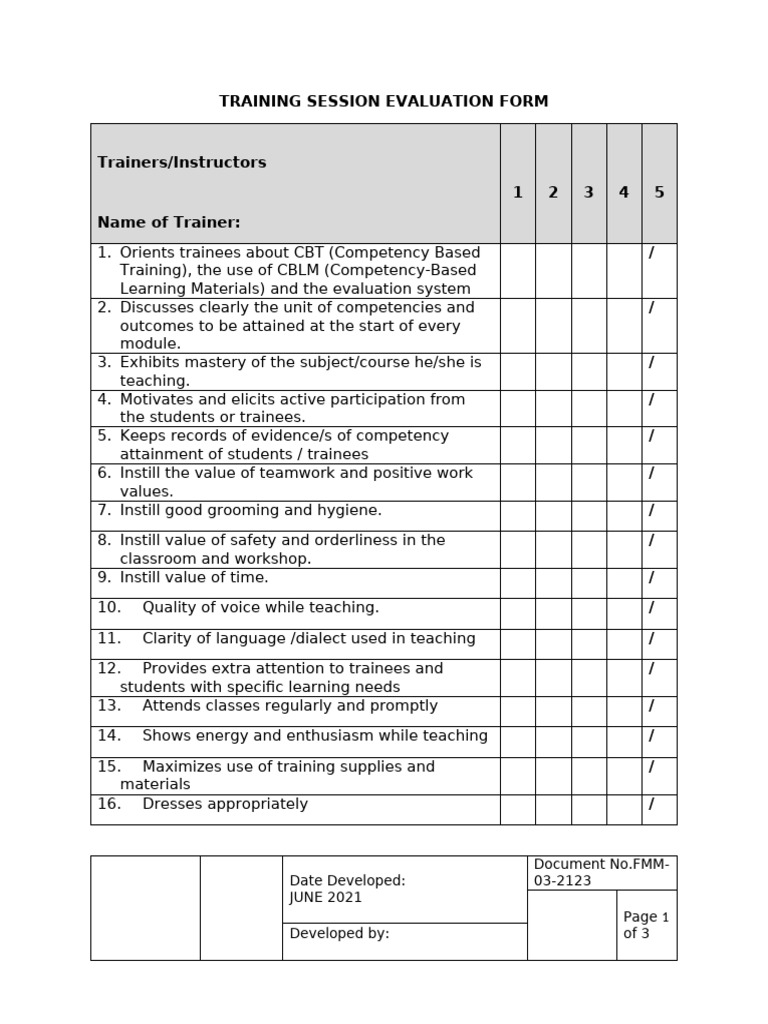 Swbt-Trainer Self Evaluation Form | PDF | Cognitive Science | Intelligence