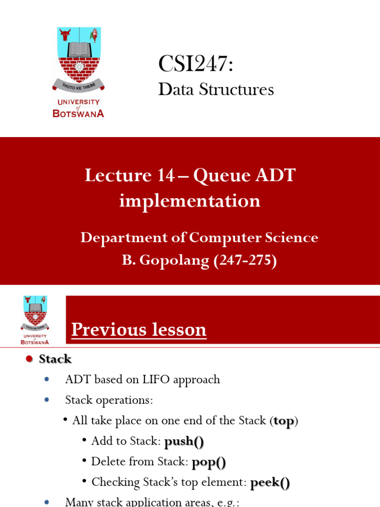 Lecture 14 Queue Implementation Pdf Queue Abstract Data Type Algorithms And Data