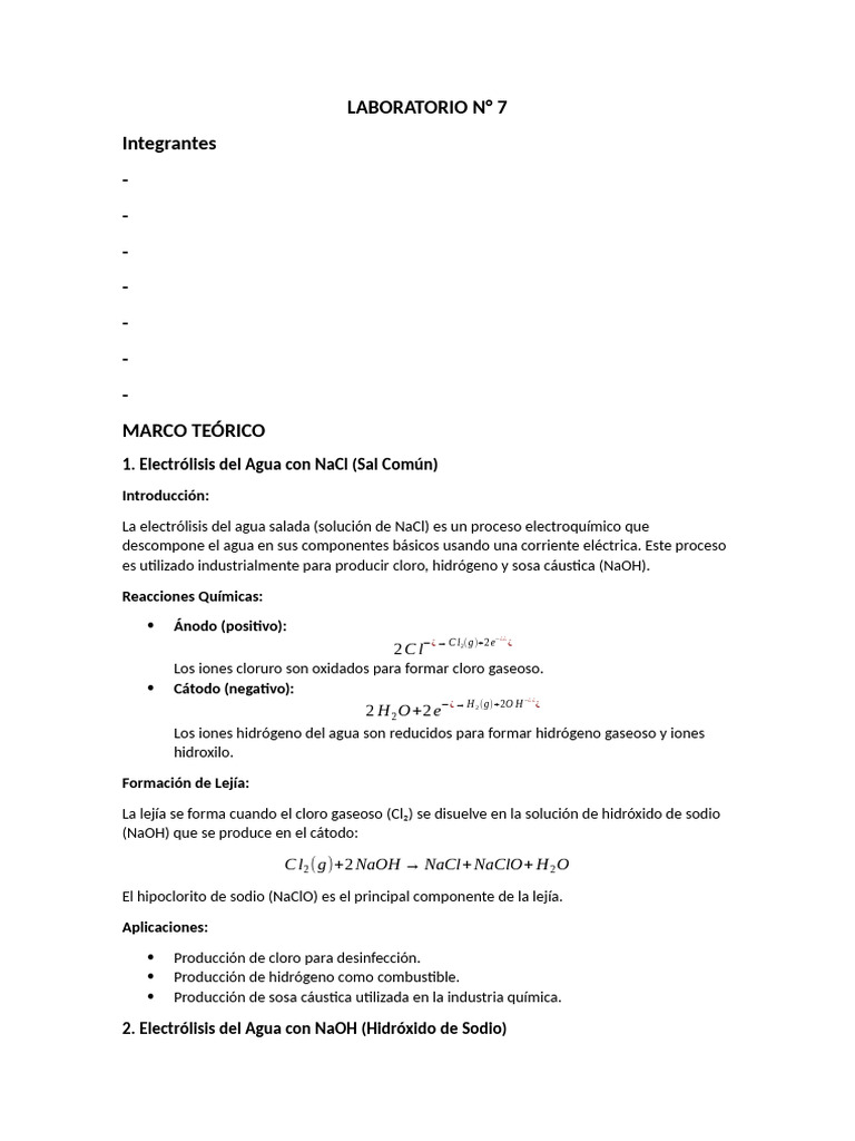 Lab de Electrolisis | PDF | Hidróxido de sodio | Redox