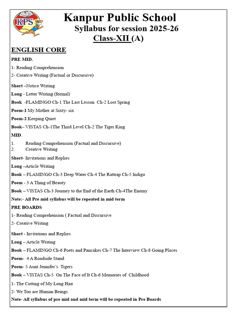 Class-12 A Syllabus 2025-26 | PDF