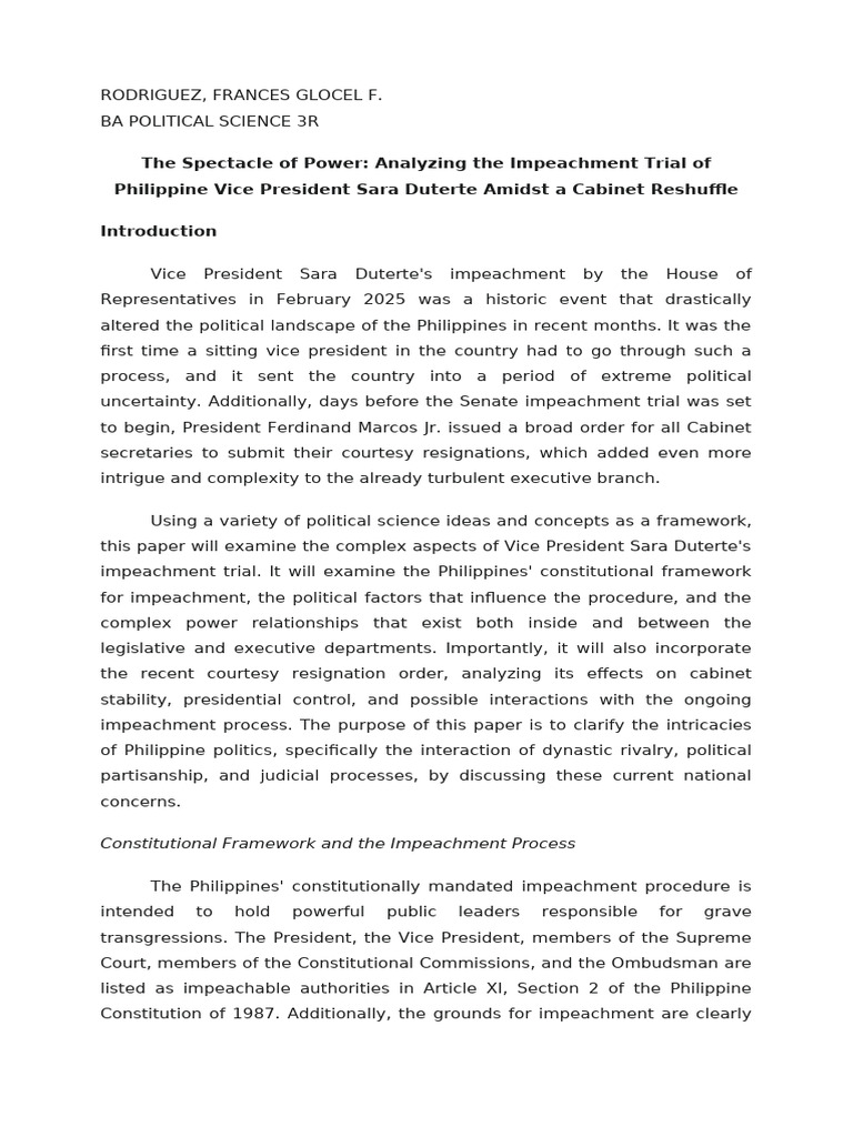 Analyzing The Impeachment Trial of Philippine Vice President Sara ...