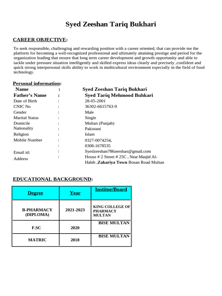 Syed Zeeshan Tariq CV Updated 27.05.2025 | PDF | Social Psychology