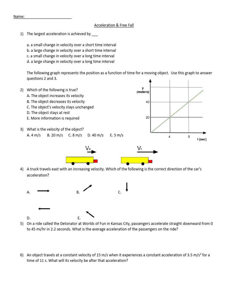 Kinematic Problems Worksheet | PDF | Acceleration | Velocity