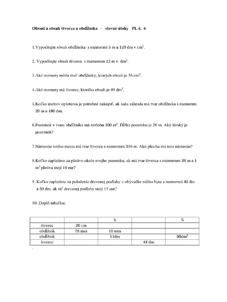 Obsah A Obvod Rov - Utv - úlohyMPC | PDF