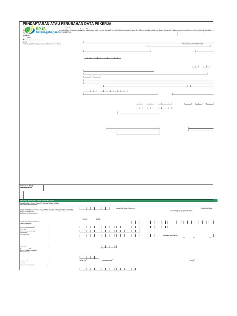 Panduan Formulir 1A BPJS Ketenagakerjaan | PDF