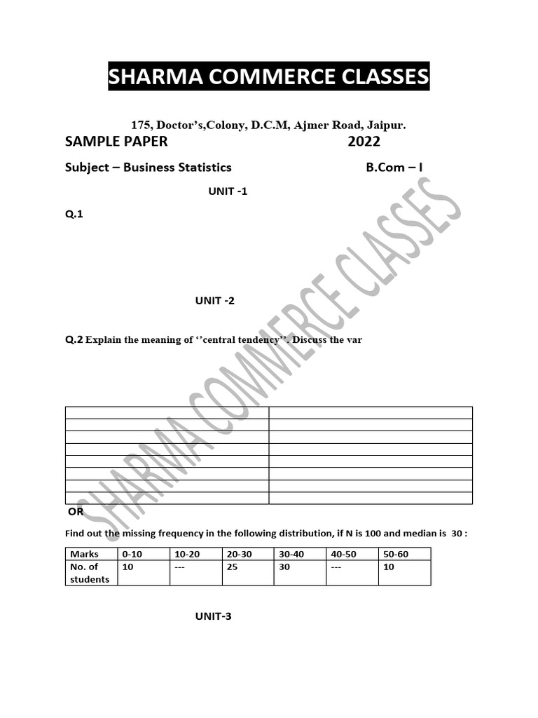 Business Statistics Sample Paper 2022 | PDF | Mean | Linear Regression