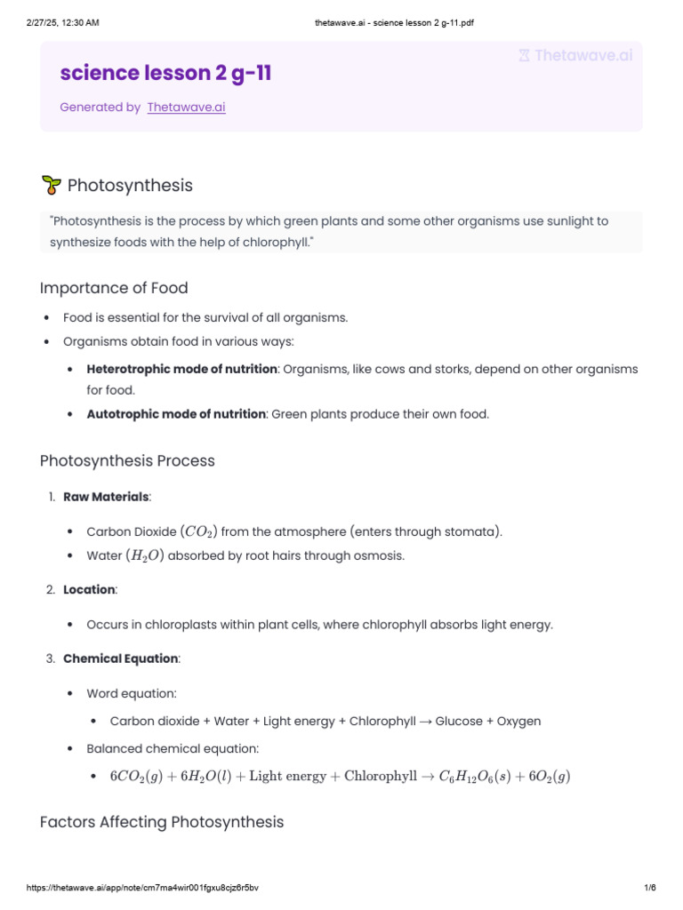 Thetawave - Ai - Science Lesson 2 G-11 | PDF | Photosynthesis | Leaf