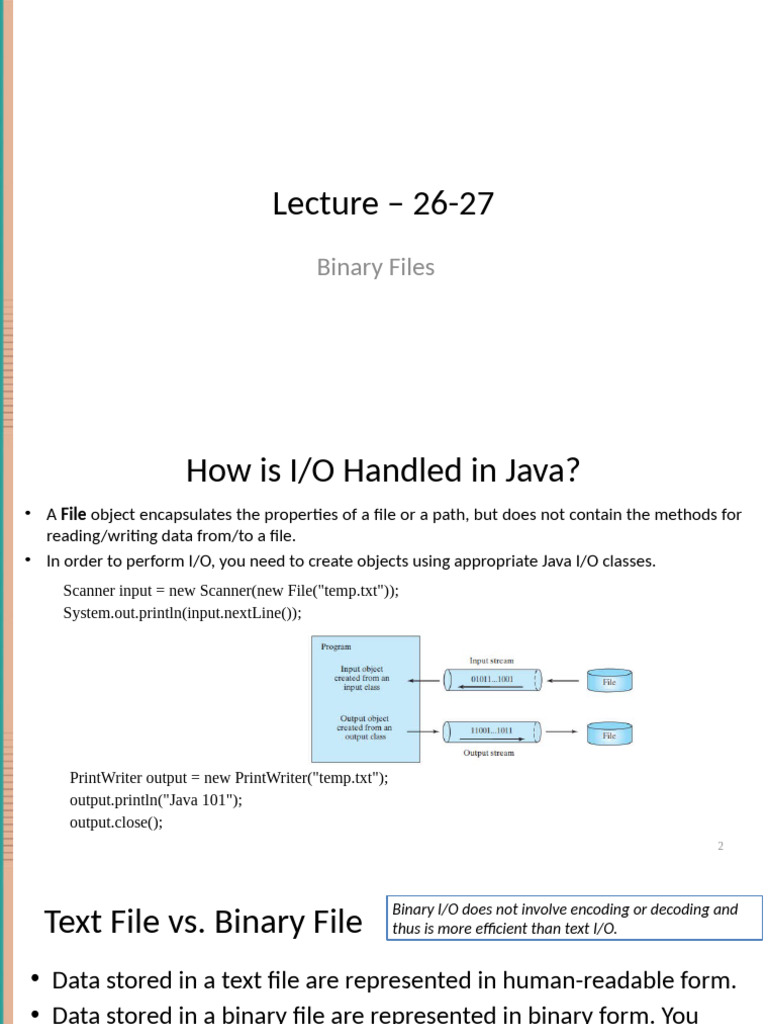 Lecture 26 27 Binary Files (Object Streaming) | PDF | Text File | Computer File