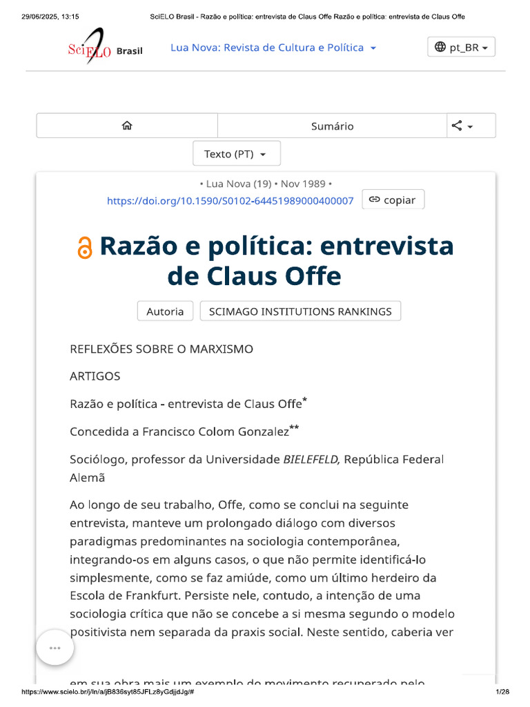 Claus Offe - "Problemas Estruturais Do Estado Capitalista" (1972 ...