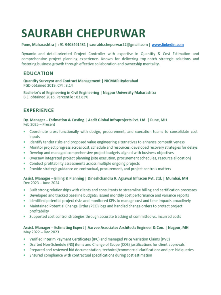 Saurabh Chepurwar Resume | PDF | Business