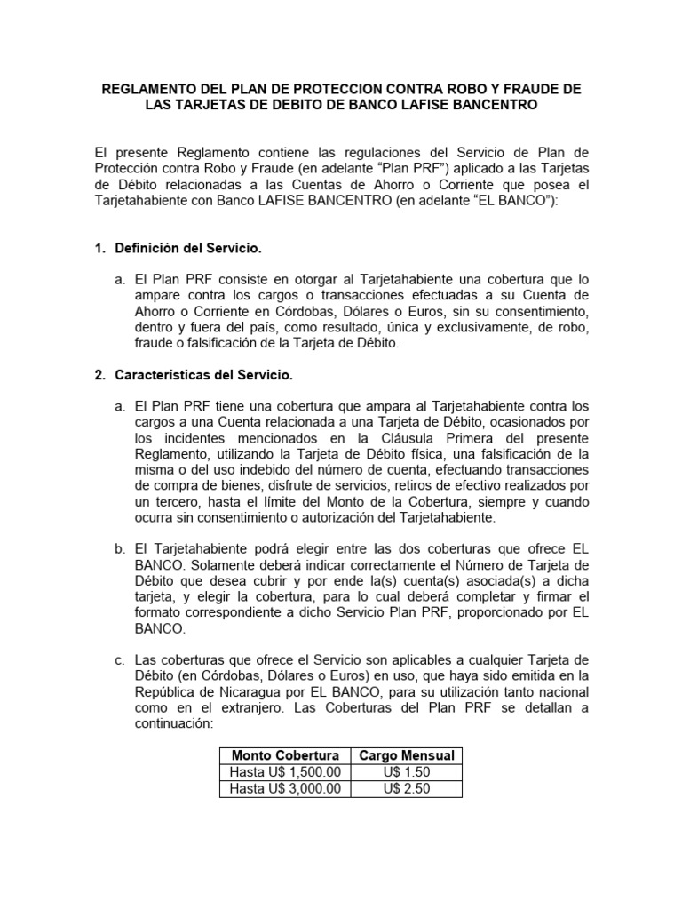 Plan de Protección contra Robo y Fraude | PDF | Tarjeta de débito | Bancos
