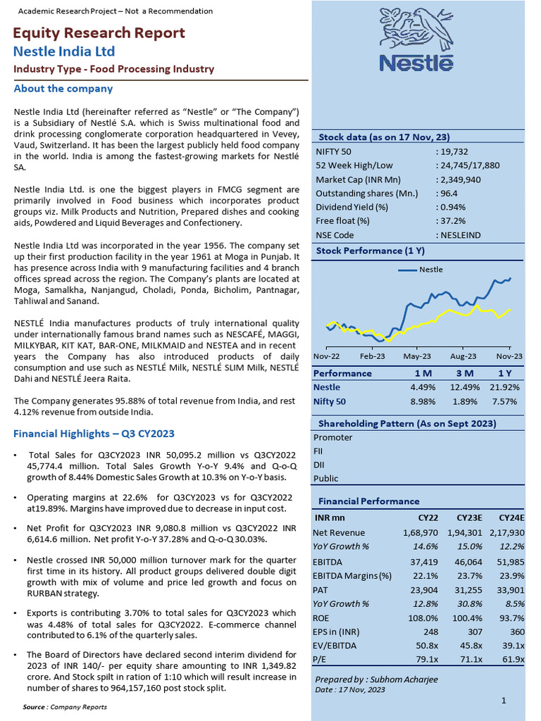 Nestle Equity Research Report | PDF | Cost Of Living | Nestlé