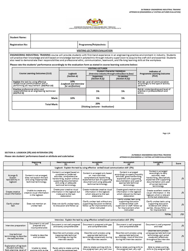 Appendix E2-Visiting Lecturer - Penilaian Pemantauan - 2023 | PDF ...