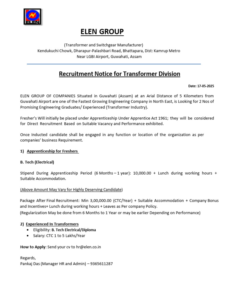 Elen Group Recruitment | PDF