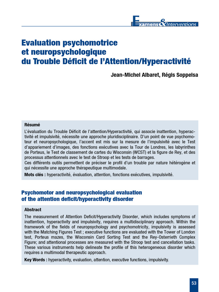 Evaluation Psychomotrice Et Neuropsychol | PDF | Attention | Sciences ...