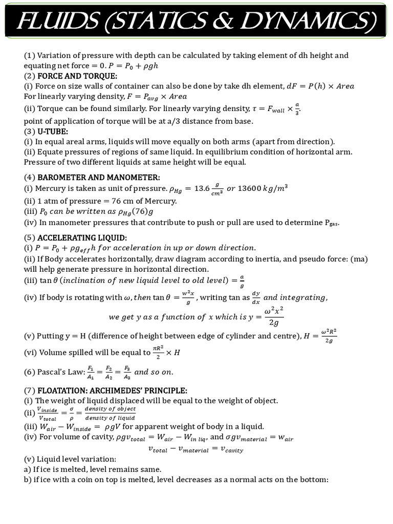 Fluid Statics and Dynamics | PDF | Pressure | Force